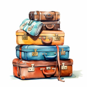 Travel Luggage Clipart, High Quality Png Retro Illustration Summer ...