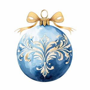 Watercolor Blue Christmas Ornament Clipart, High Quality JPG, Card ...