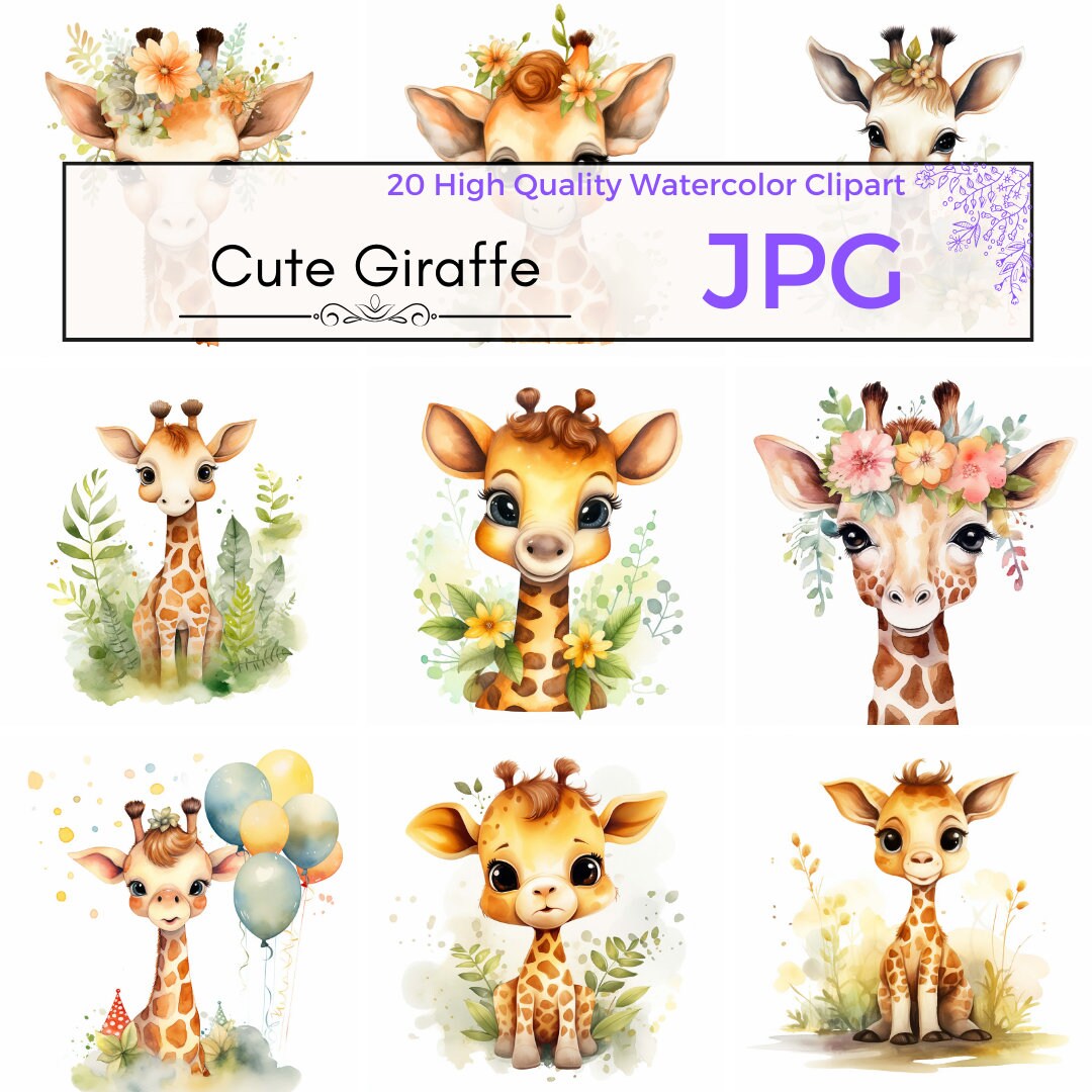 Watercolor Cute Giraffe Clipart, Baby Animal Clipart, Safari Nursery ...