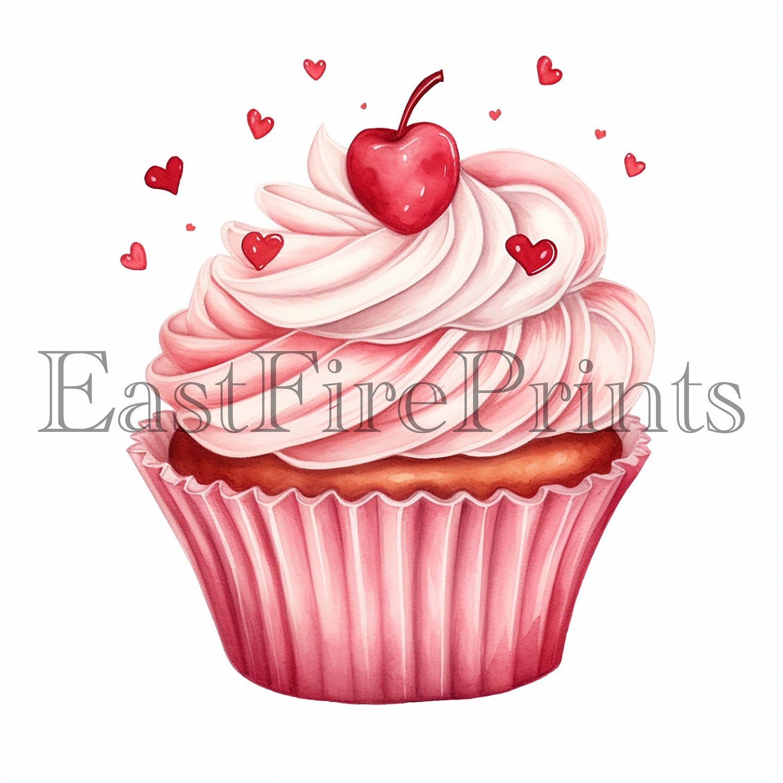Watercolor Valentines Cupcake Clipart High Quality Png Pink - Etsy