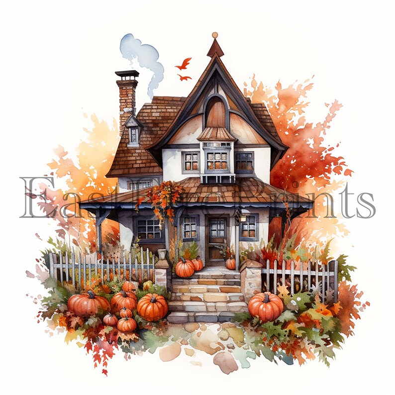 20 Fall House Watercolor Clipart High Quality Png Autumn - Etsy