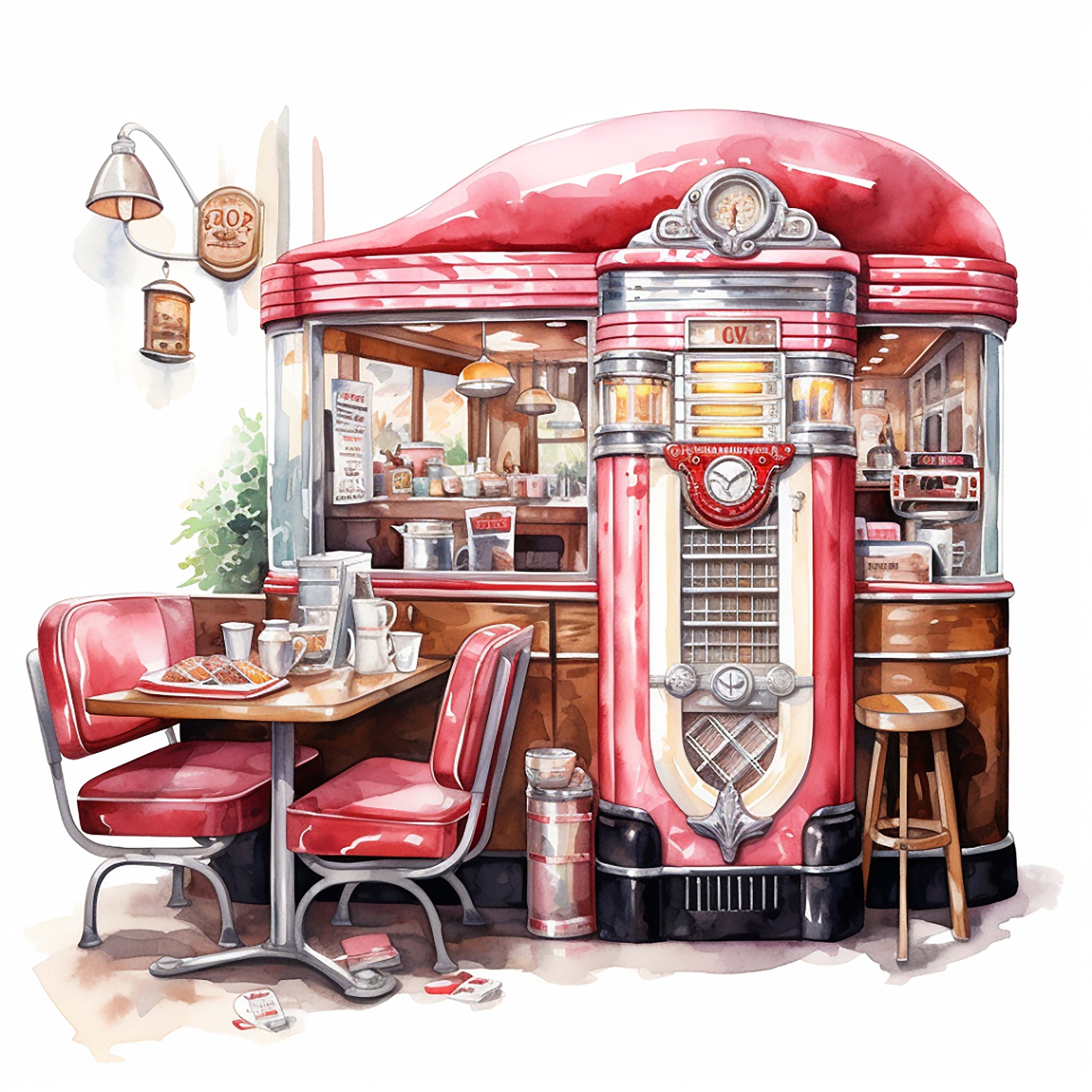 Diner Scene Clipart High Quality Png Retro Clipart Diner - Etsy