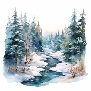 Watercolor Winter Wonderland Clipart, High Quality JPG, Winter ...