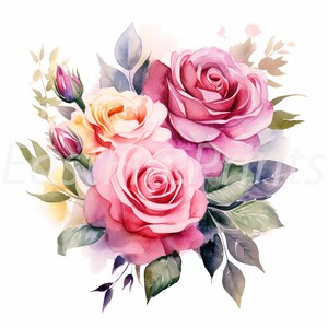 20 Watercolor Roses Bouquet Clipart Bundle, Hand-painted Floral ...