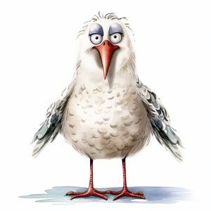 Watercolor Quirky Seagull Clipart, High Quality JPG, Seagull Wall Art ...
