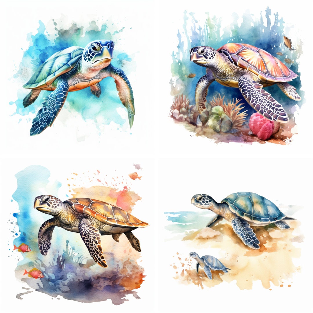 20 Watercolor Sea Turtle Clipart PNG Instant Download Cute - Etsy