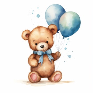 Teddy Bear With Balloons Clipart, High Quality PNG, Nursery Decor, Cute ...