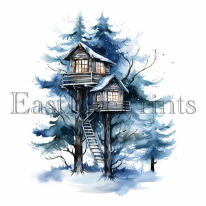 Watercolor Winter Tree House Clipart, High Quality Png, Christmas Clip ...