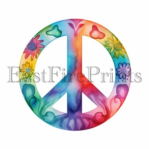 Watercolor Retro Peace Sign Clipart, High Quality Png, Hippie Groovy ...