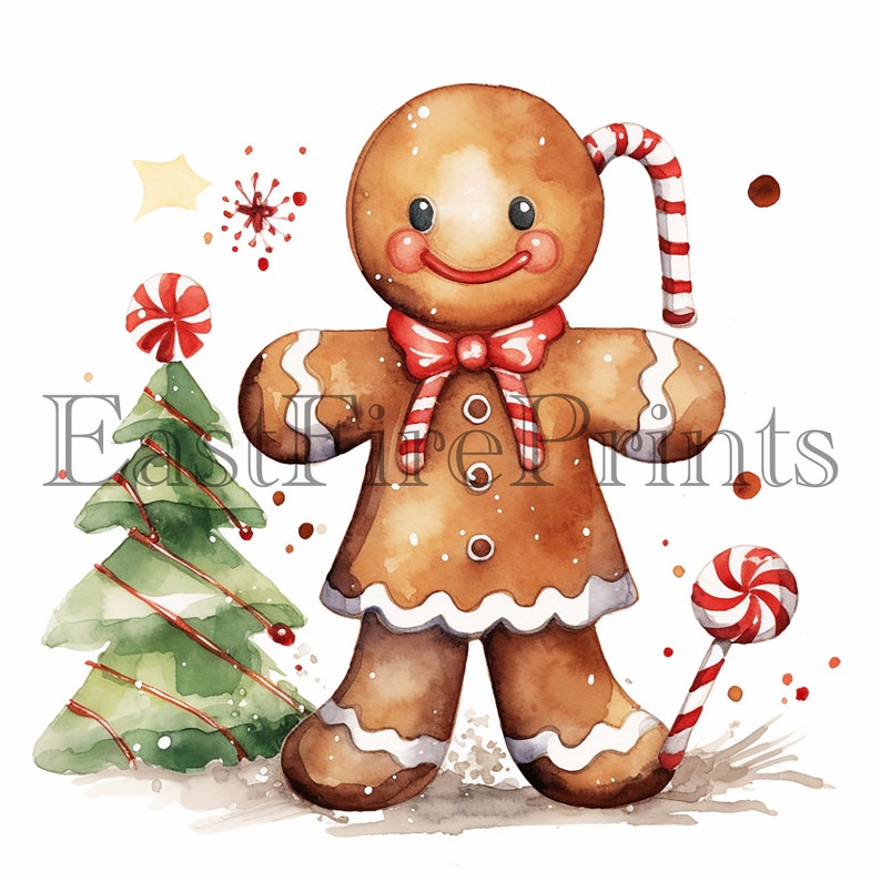 Watercolor Gingerbread Clipart PNG Files Christmas Clip Art - Etsy