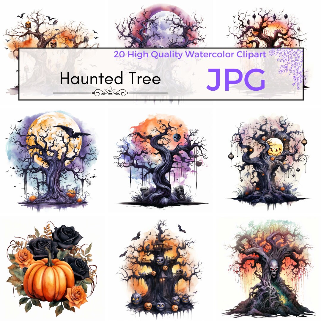 Watercolor Haunted House Clipart, Jpg Digital Download Halloween ...
