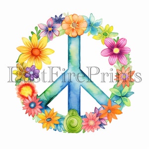 20 Retro Peace Sign Watercolor Clipart, High Quality Png, Groovy Png ...