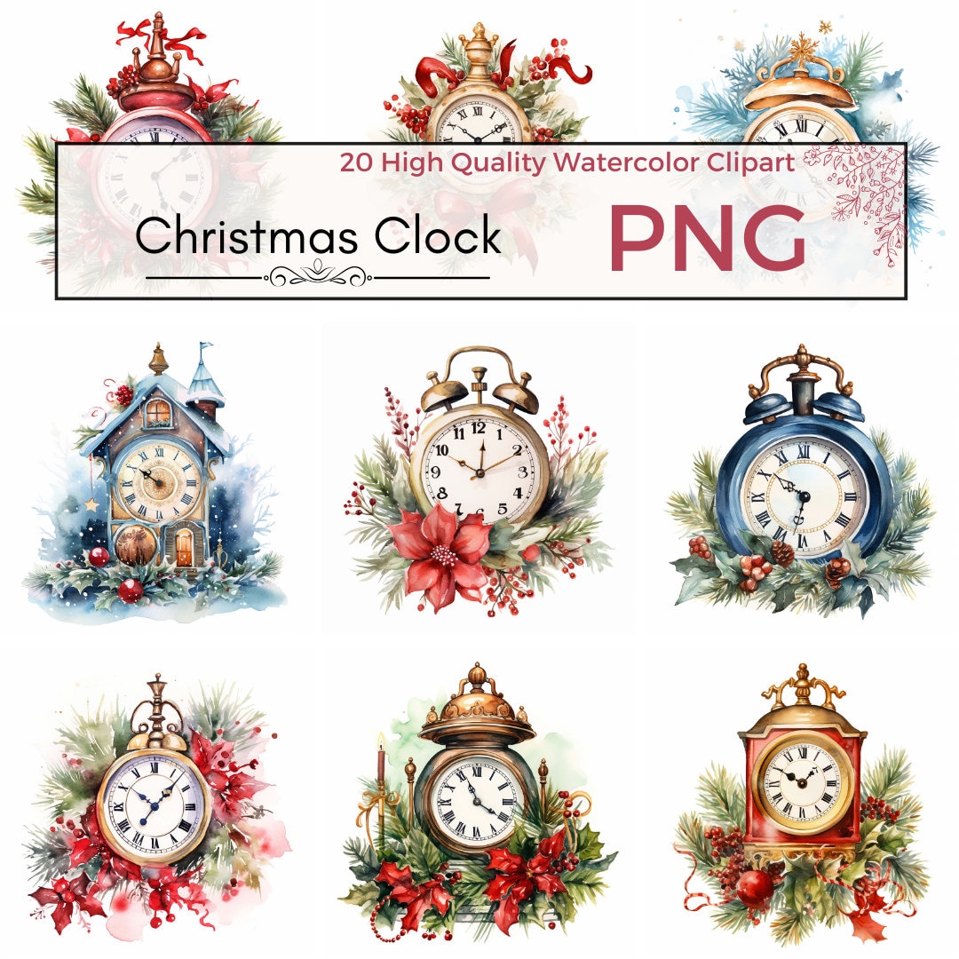Christmas Clock Clipart, High Quality Png Christmas Graphics Xmas ...