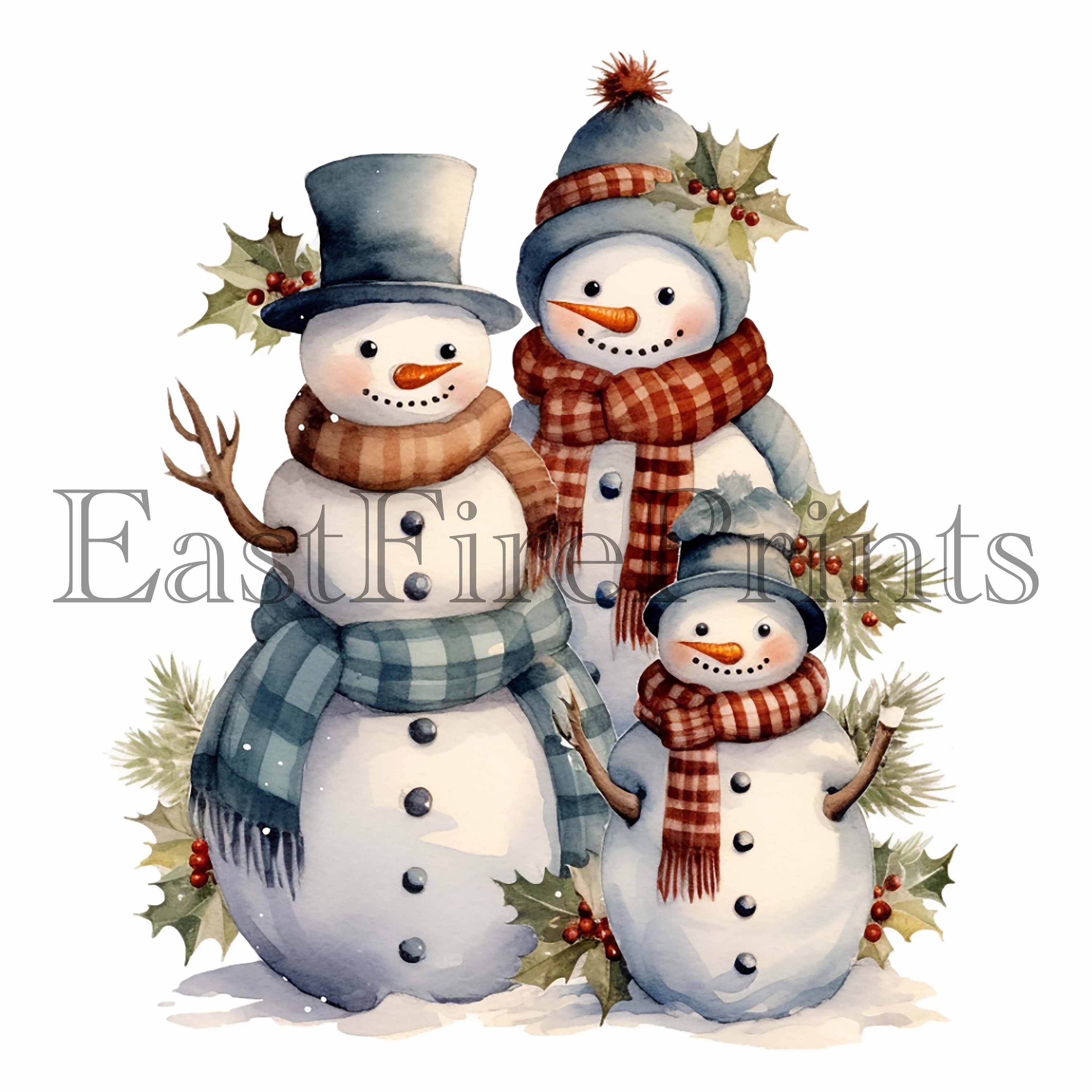 Watercolor Snowman Family Clipart High Quality Png Xmas - Etsy