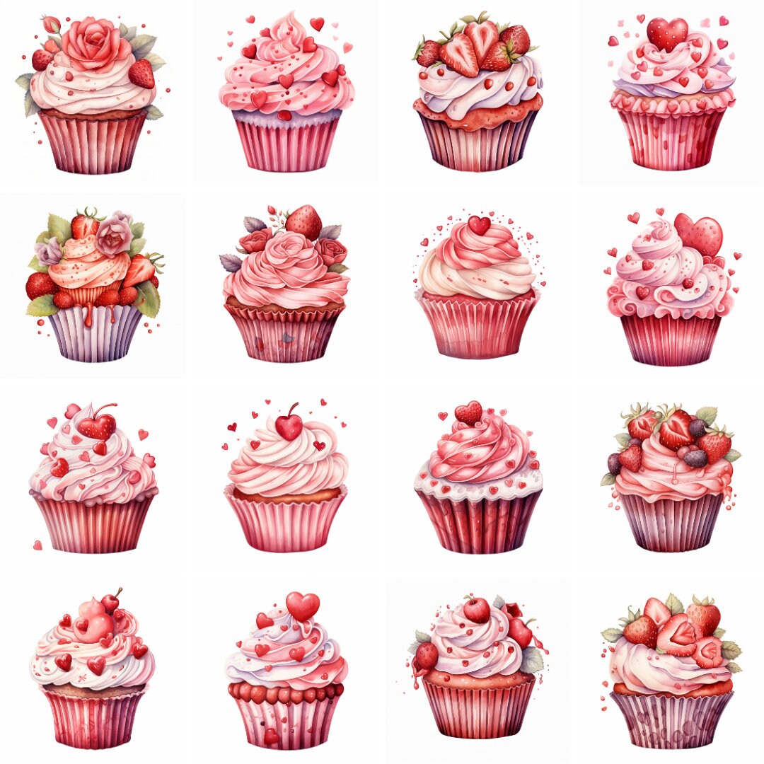 20 Valentine Dessert Printable, Watercolor Clipart, Cute Desserts, Love ...