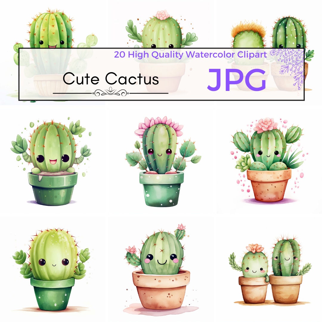 Watercolor Cute Cactus Clipart Cactus Illustration Cute - Etsy