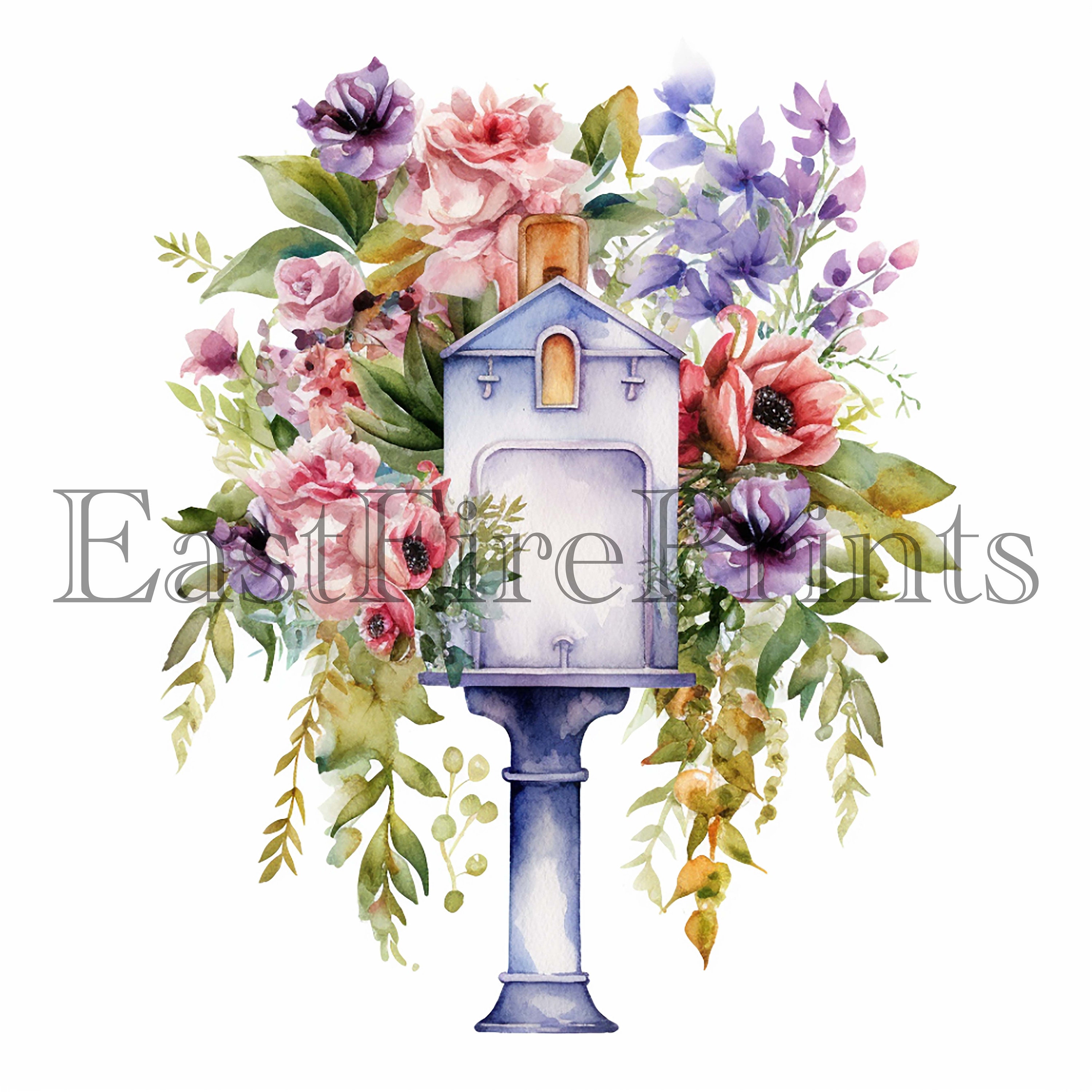 Watercolor Floral Mailboxes Clipart PNG Cute Rustic Post - Etsy