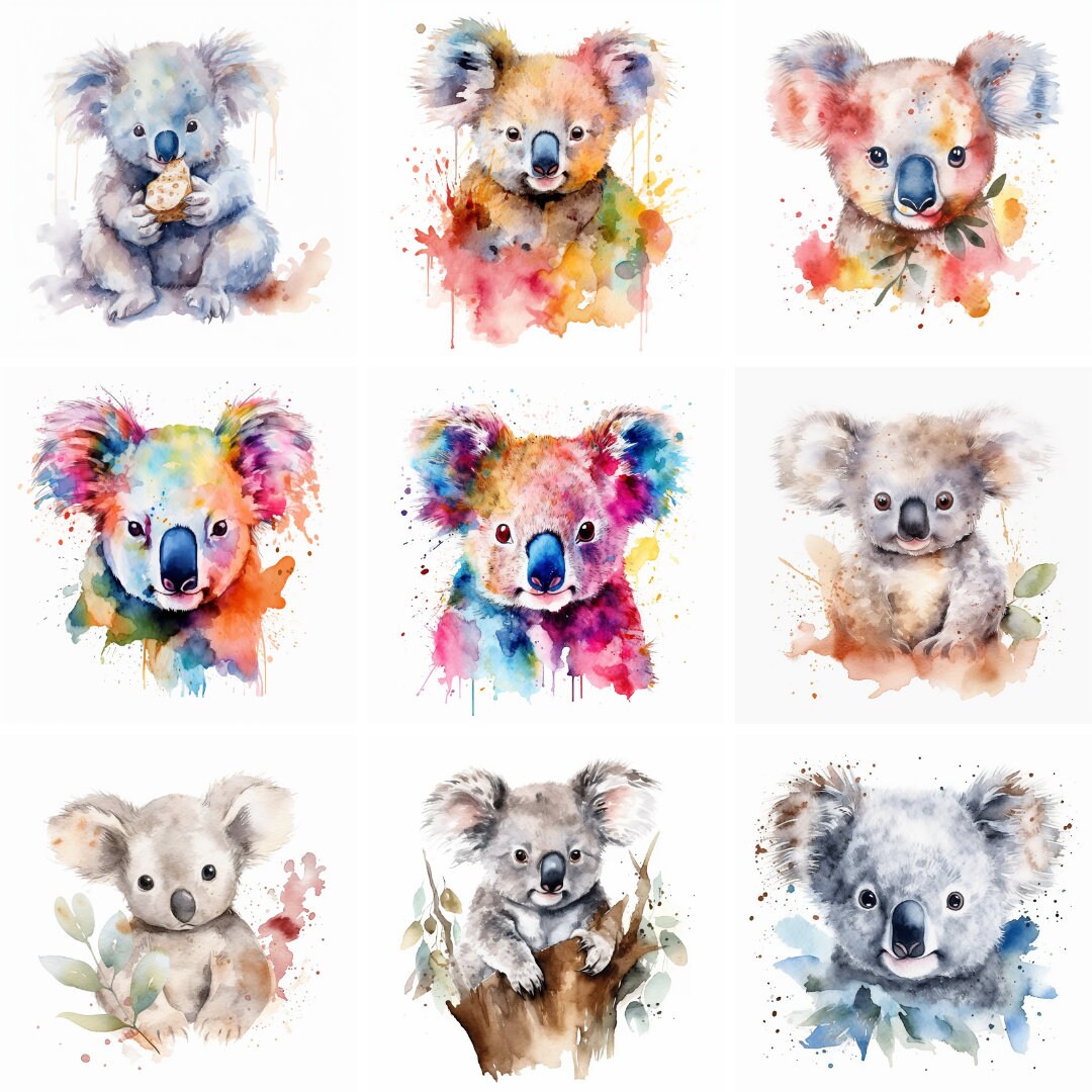 20 Watercolor Koala Bear Clipart Set Cute Koala PNG Koala - Etsy