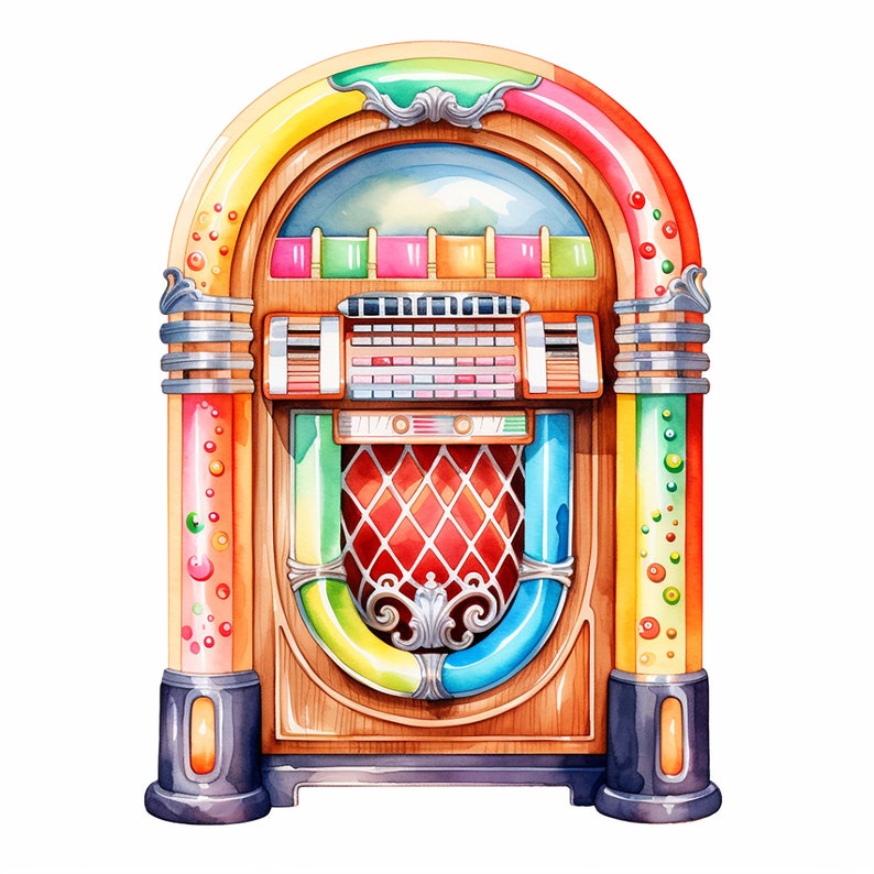 Watercolor Jukebox Clipart Retro Jpg Retro Printables - Etsy