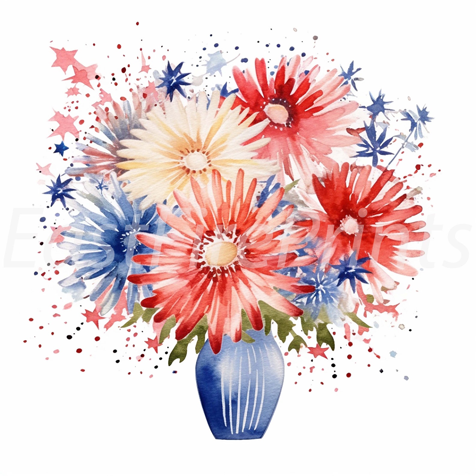Watercolor 4th of July Floral Clipart Collection 3 Patriotic - Etsy