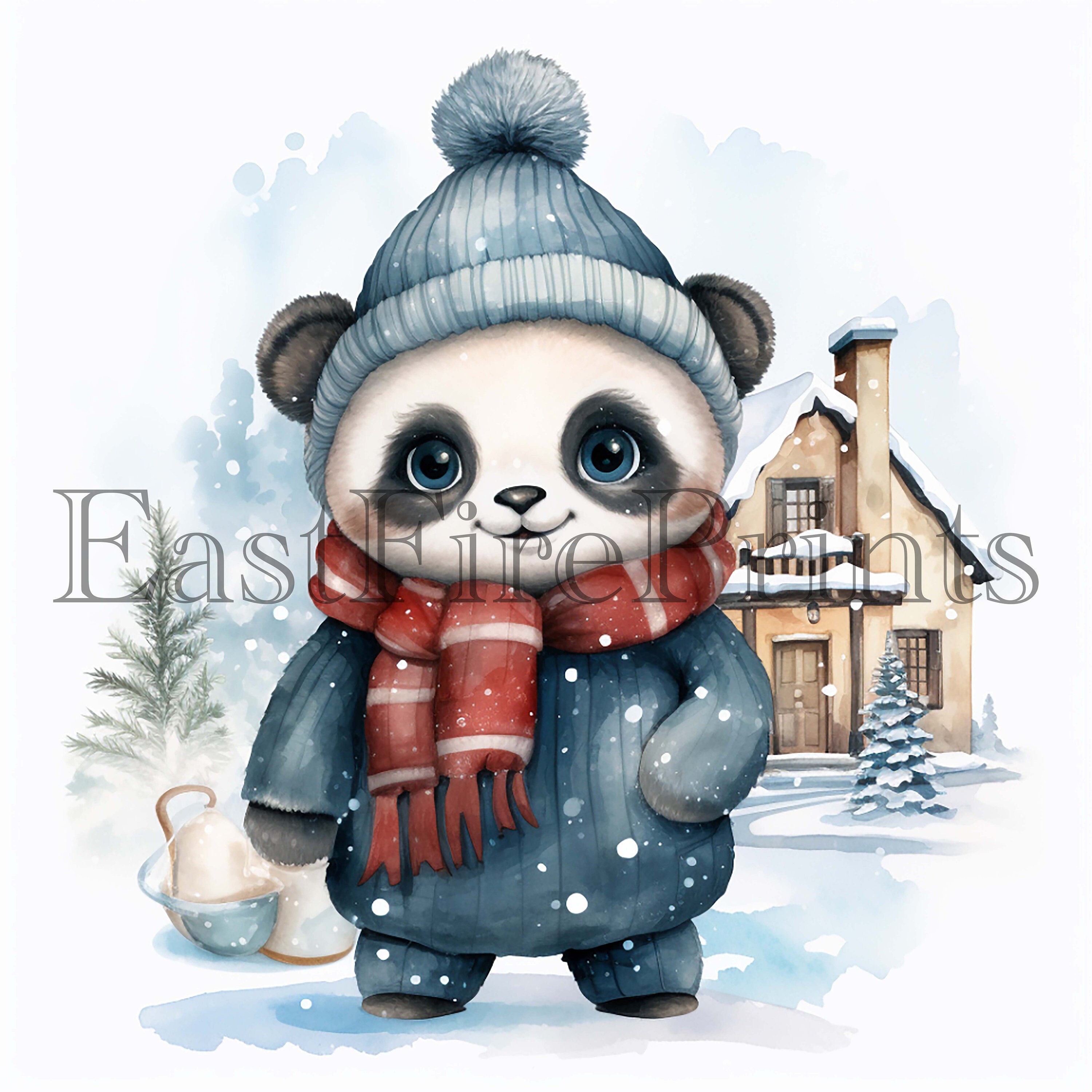20 Cute Baby Panda Watercolor Clipart, Christmas Clip Art, Winter ...