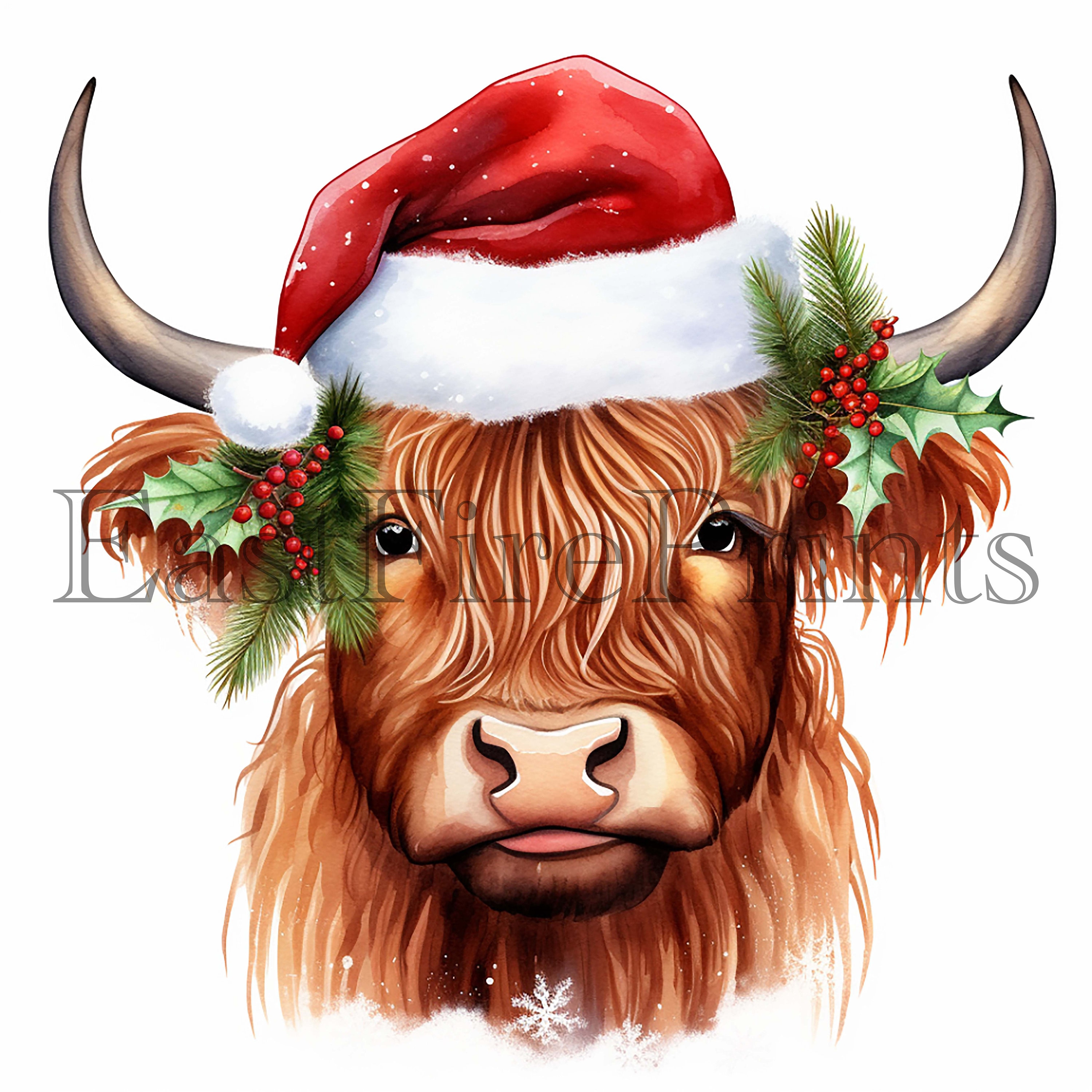 20 Christmas Highland Cow Watercolor Clipart Farm Holiday - Etsy