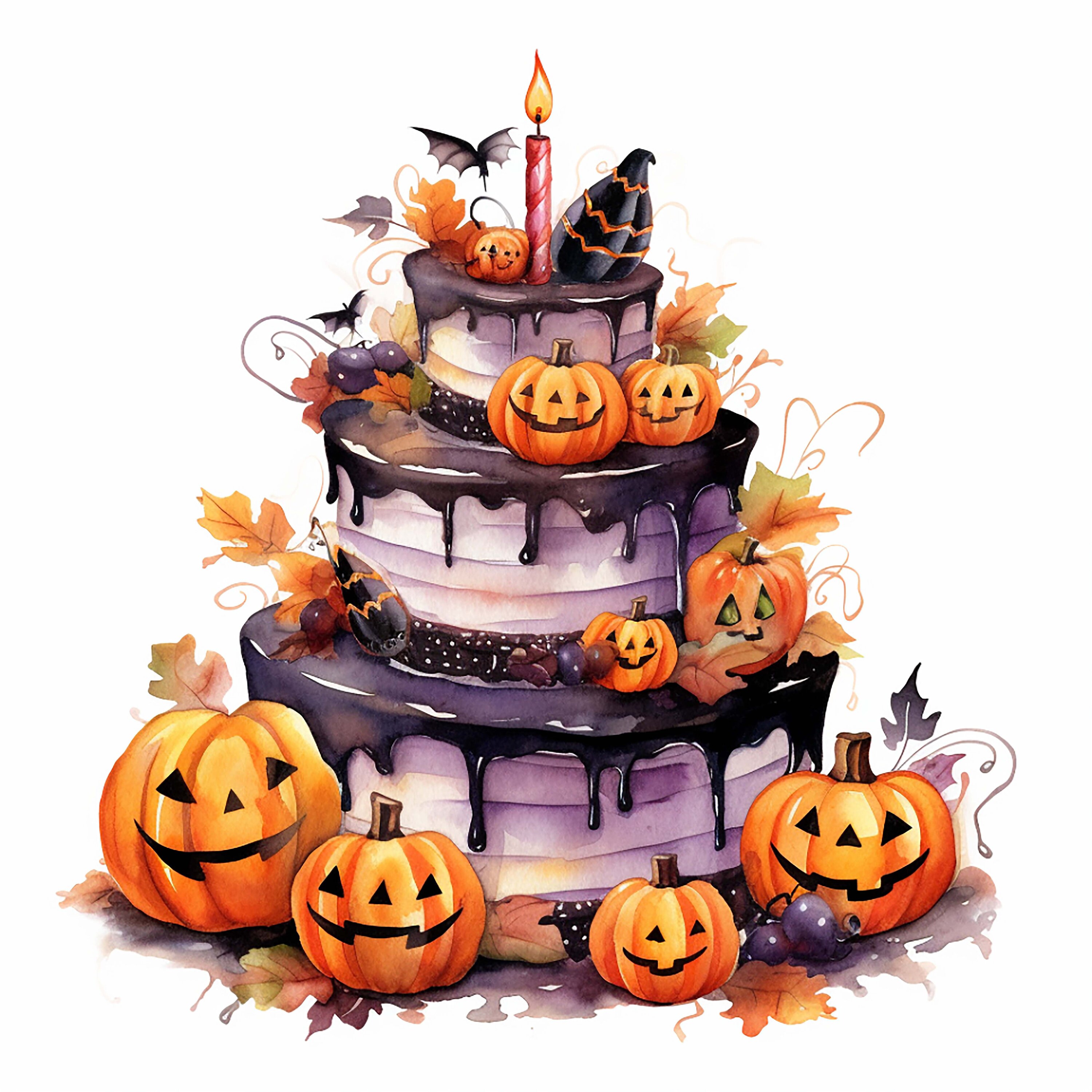 Watercolor Halloween Cake Clipart Halloween Clipart Cake - Etsy