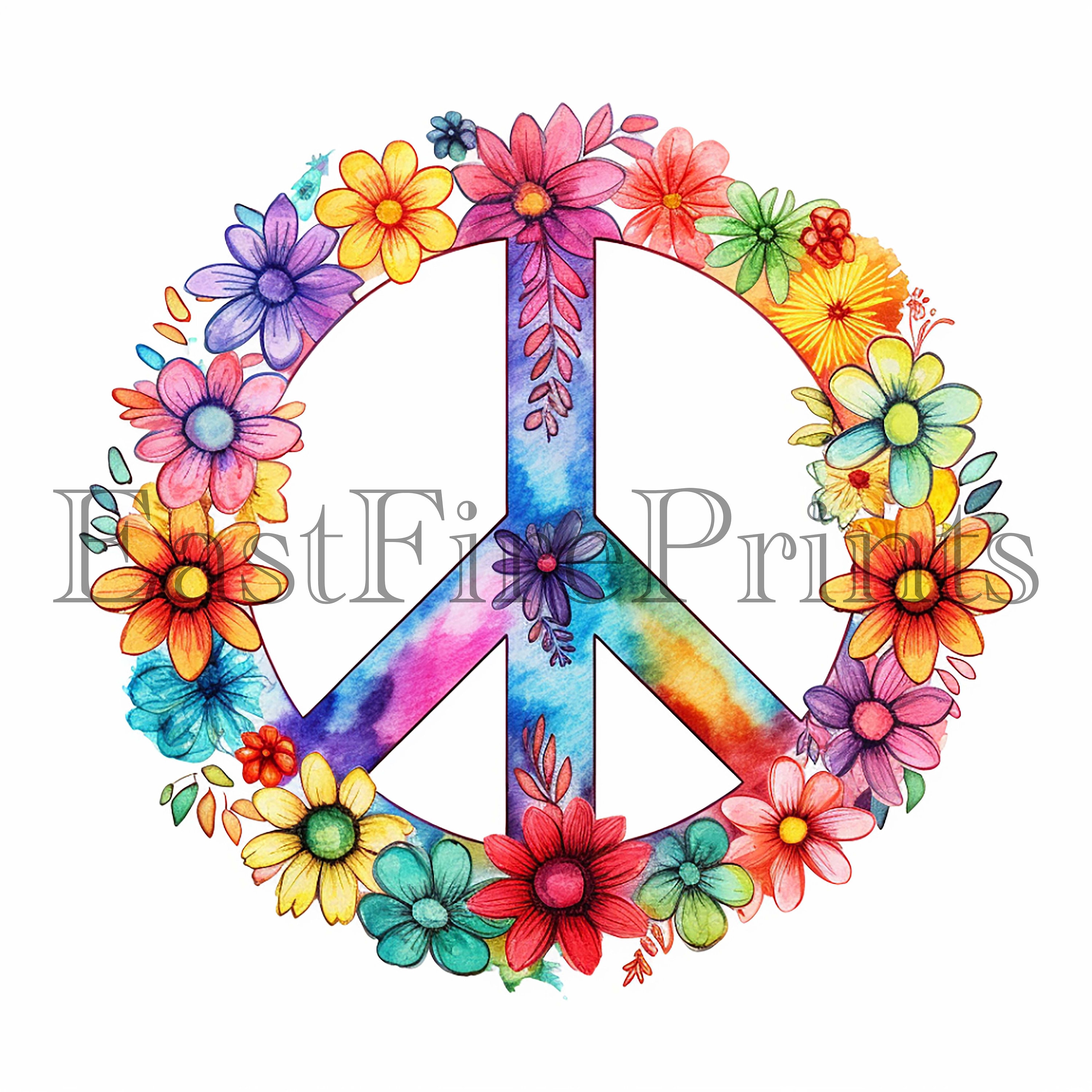 20 Retro Peace Sign Watercolor Clipart High Quality Png - Etsy