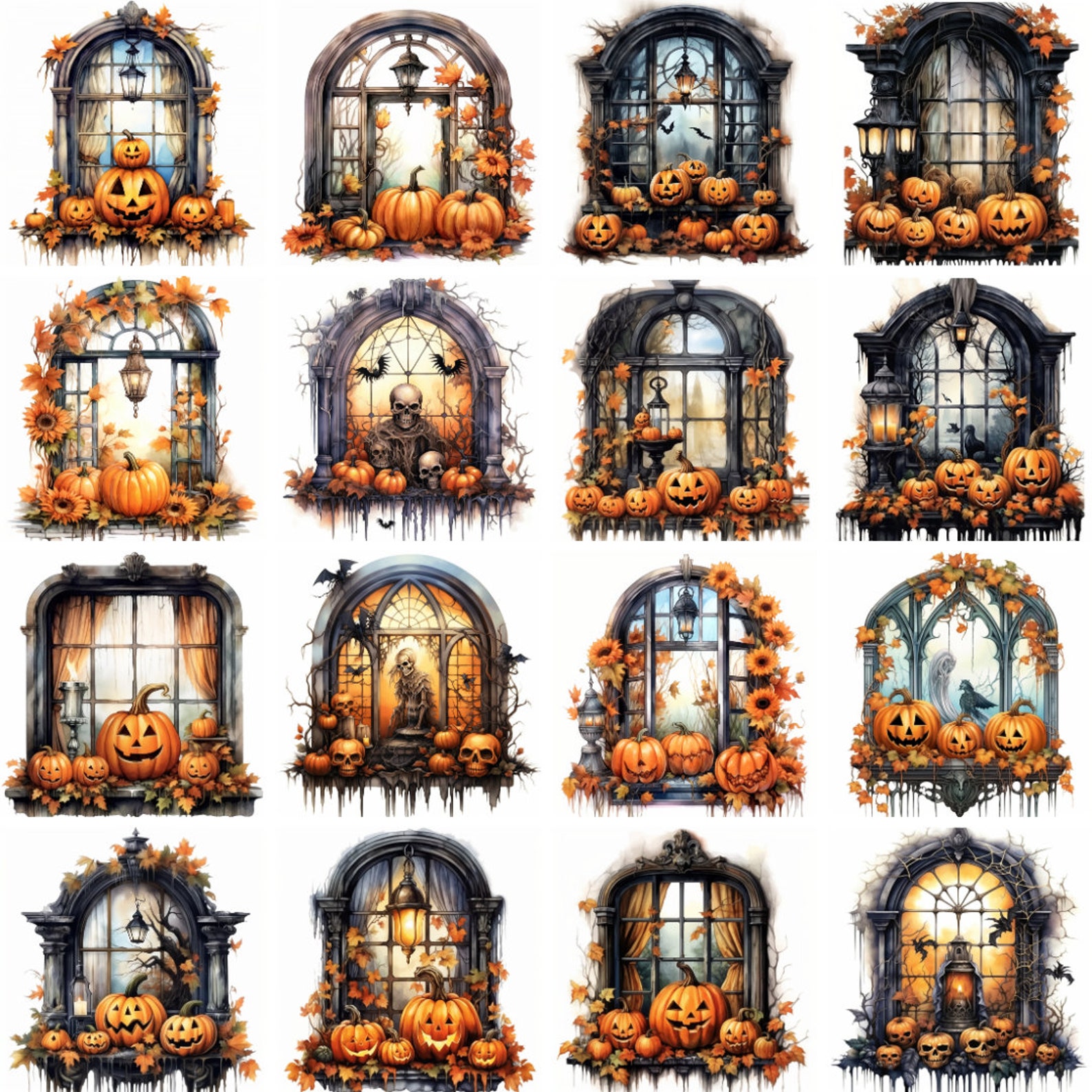 20 Halloween Window Pumpkin Clipart High Quality Png Spooky - Etsy