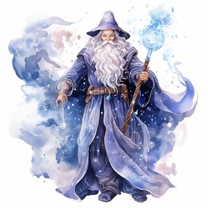 Watercolor Celestial Wizard Clipart, High Quality JPG, Fantasy Wall Art ...