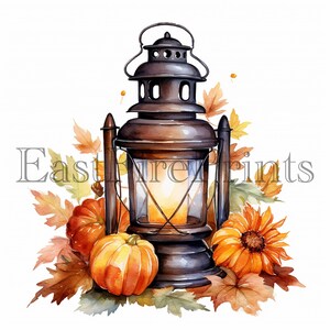 Watercolor Autumn Lantern Clipart, High Quality Png, Fall Cute Floral ...