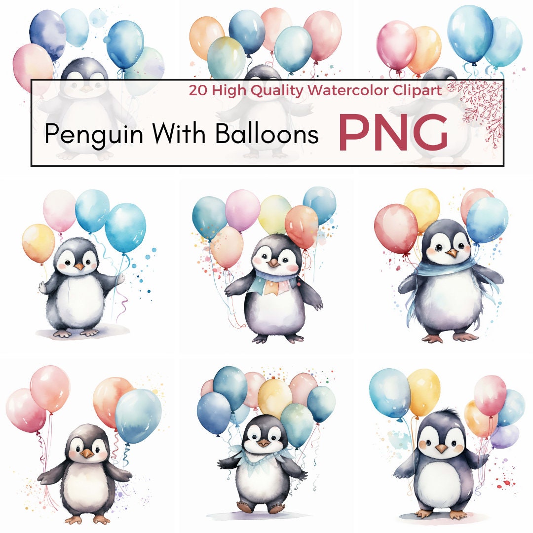 Penguin With Balloons Clipart, High Quality PNG, Cute Baby Penguin ...