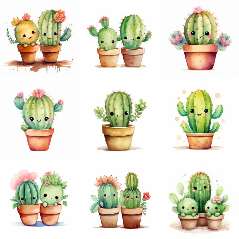 Watercolor Cute Cactus Clipart Cactus Illustration Cute - Etsy