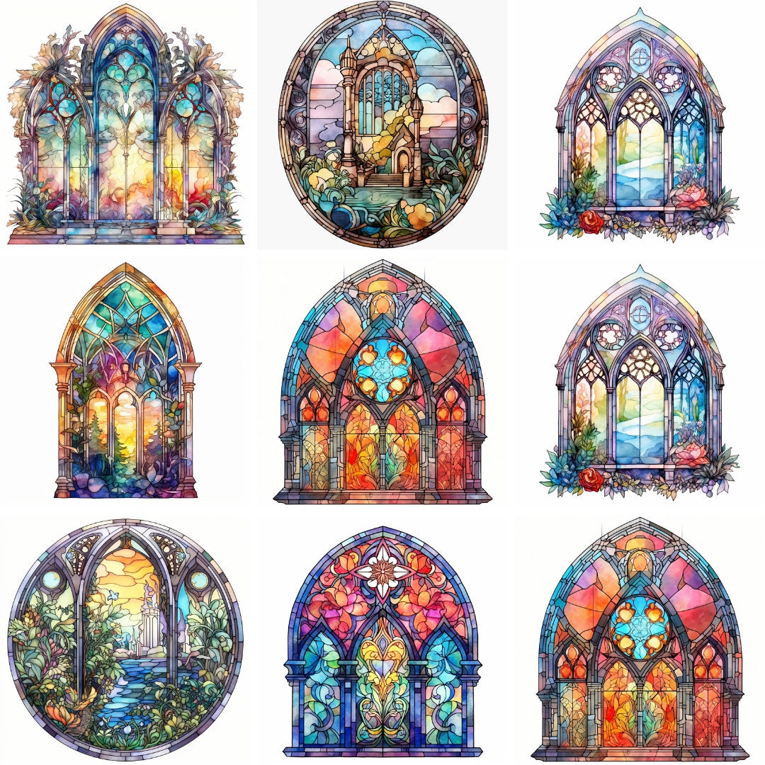 20 Watercolor Stained Glass Fantasy Clipart Digital Download - Etsy