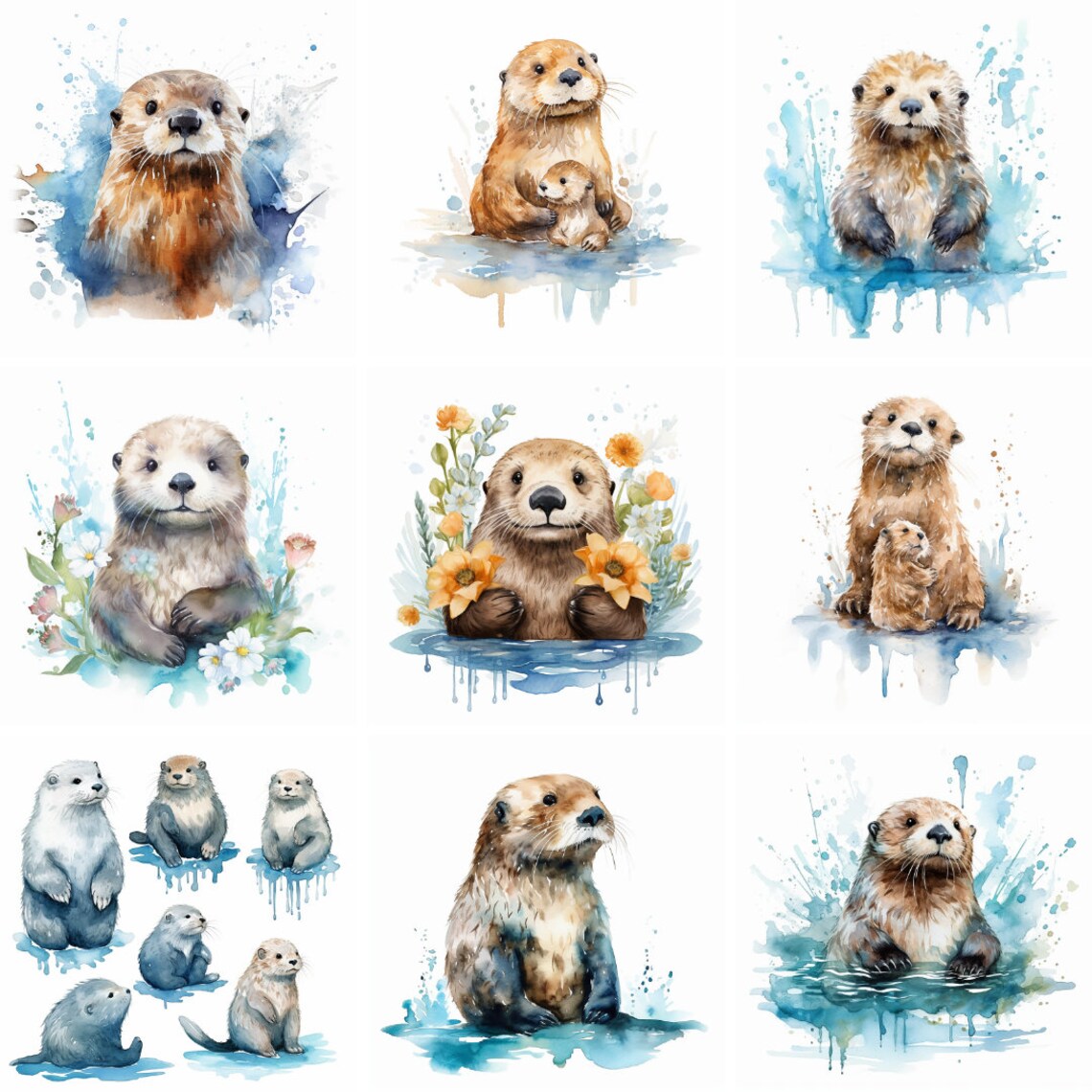 20 Watercolor Sea Otter Clipart Set Wildlife Clipart - Etsy
