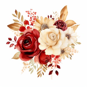 Red and Gold Floral Clipart, High Quality PNG, Flower PNG ...