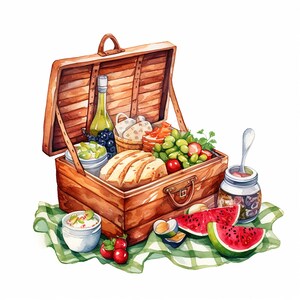 Watercolor Picnic Clipart, Picnic Illustrations Food Clipart Summer ...