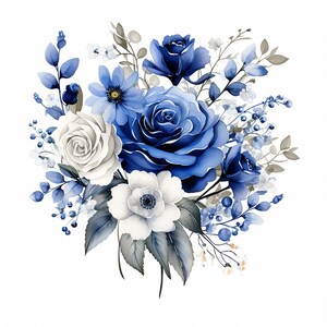 Watercolor Royal Blue and Silver Floral Clipart, Rustic, Wedding ...