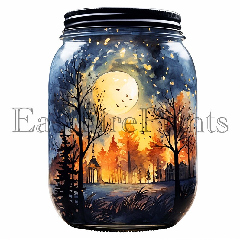 Watercolor Fall in a Jar Clipart Autumn Printables Autumn - Etsy