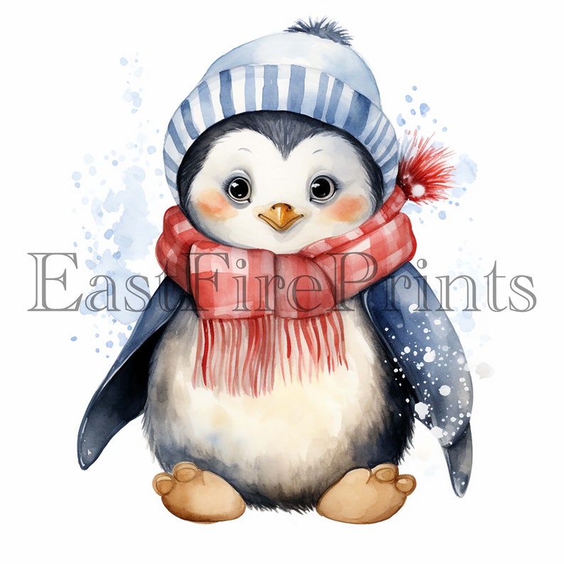 20 Cute Penguin Watercolor Clipart Christmas Clip Art Cute - Etsy