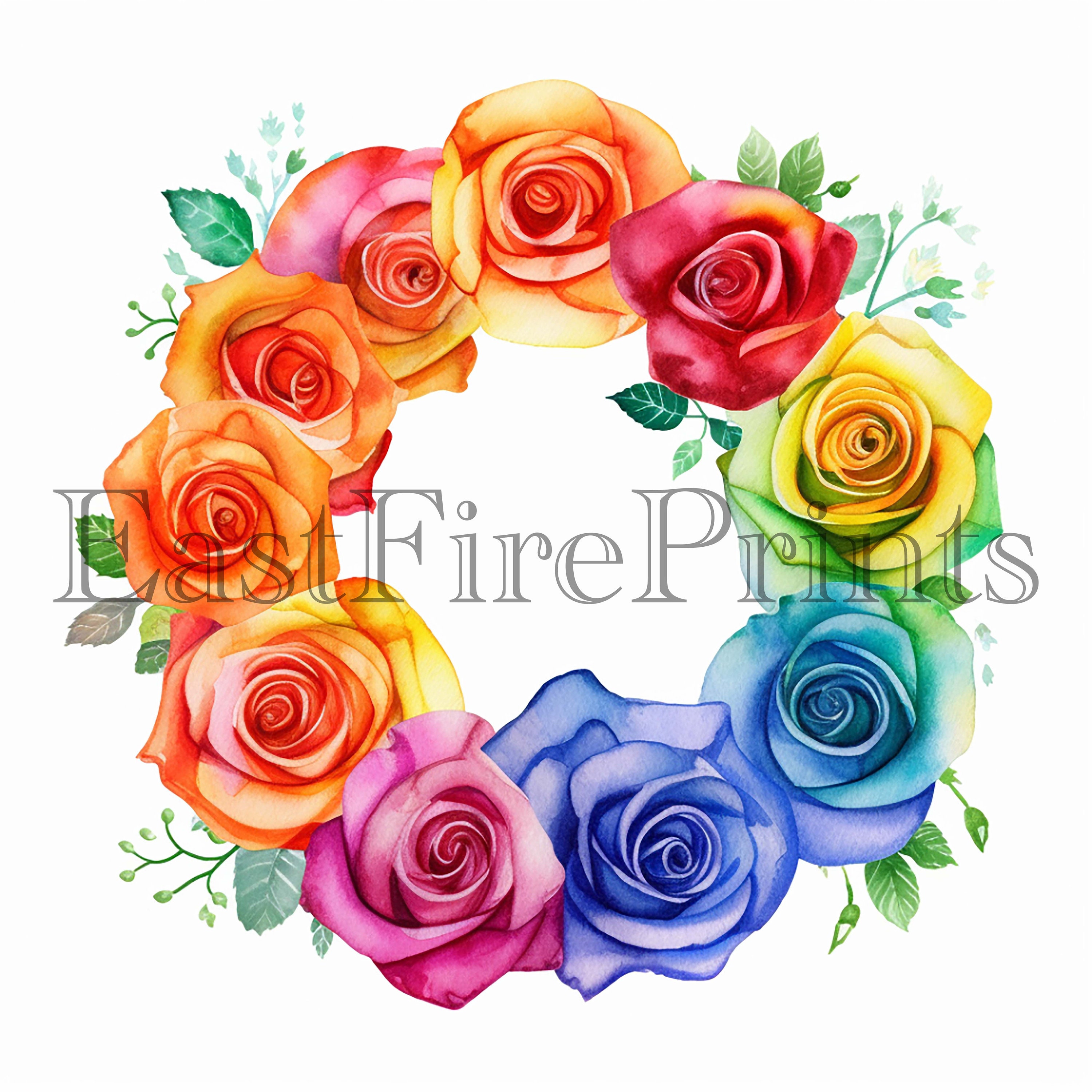 20 PNG Watercolor Rainbow Roses Clipart Colorful Rose - Etsy