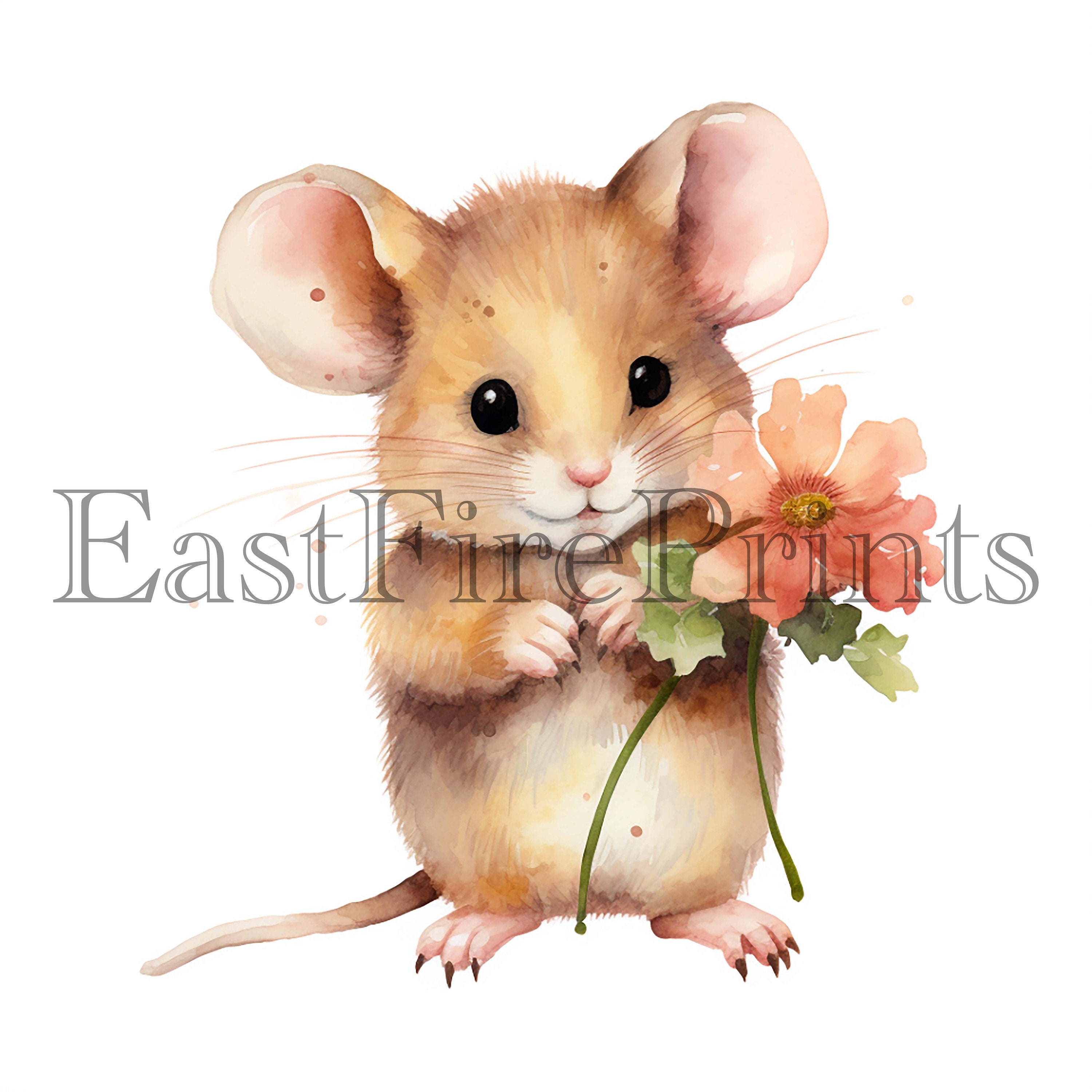 20 Mouse With Flowers Watercolor Clipart Floral Clipart - Etsy