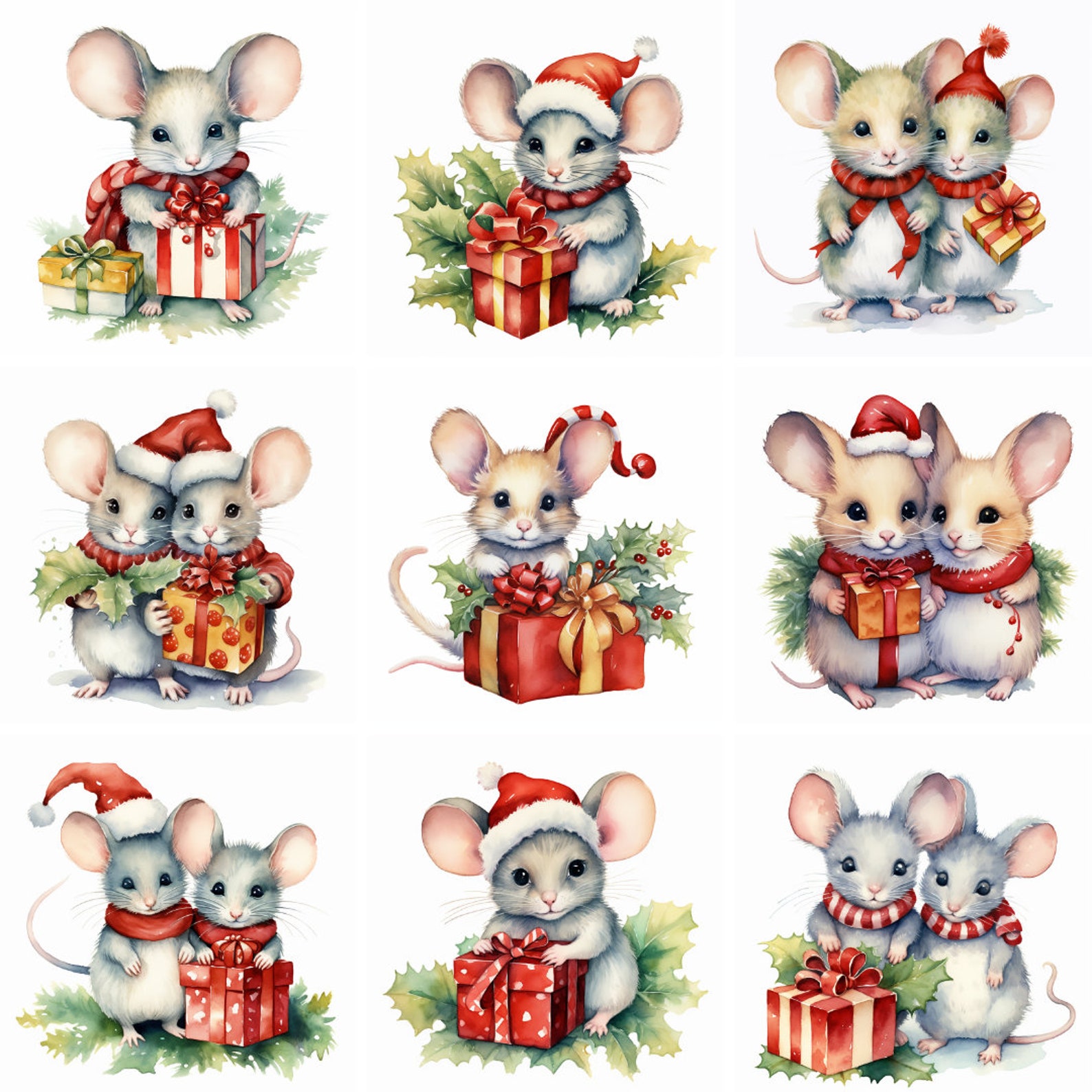 20 Christmas Mouse Watercolor Clipart, High Quality Png, Xmas, Winter ...