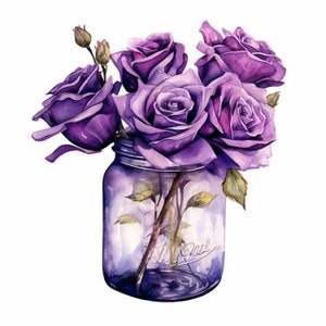 Watercolor Purple Rose Clipart, Floral Clipart Rose Sublimation Cute ...