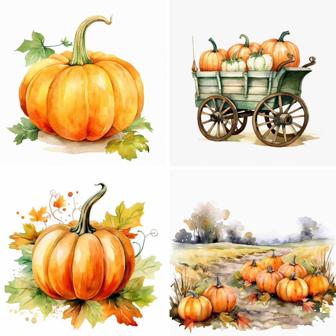 20 PNG Watercolor Pumpkin Clipart Instant Download Fall - Etsy