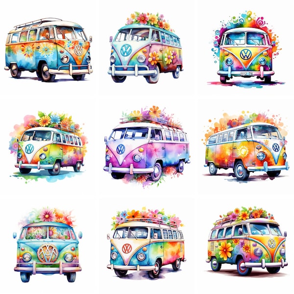Hippie Van Clipart - Etsy