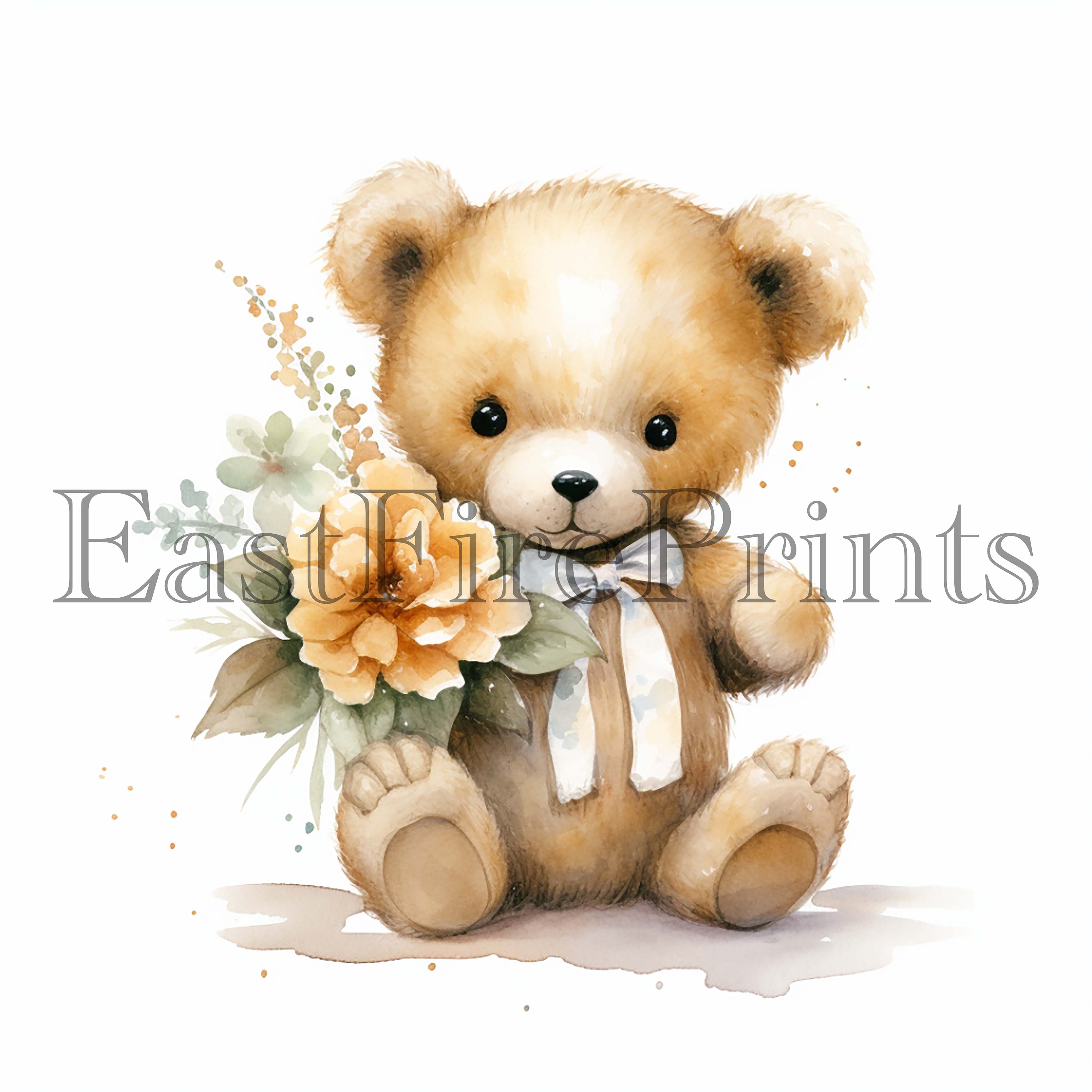 Floral Teddy Bear Clipart Prints Botanical Clipart Nursery - Etsy