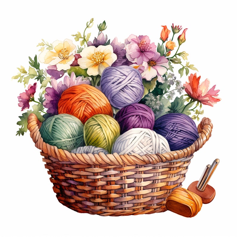 Knitting Basket Clipart High Quality Png Crochet Sublimation - Etsy