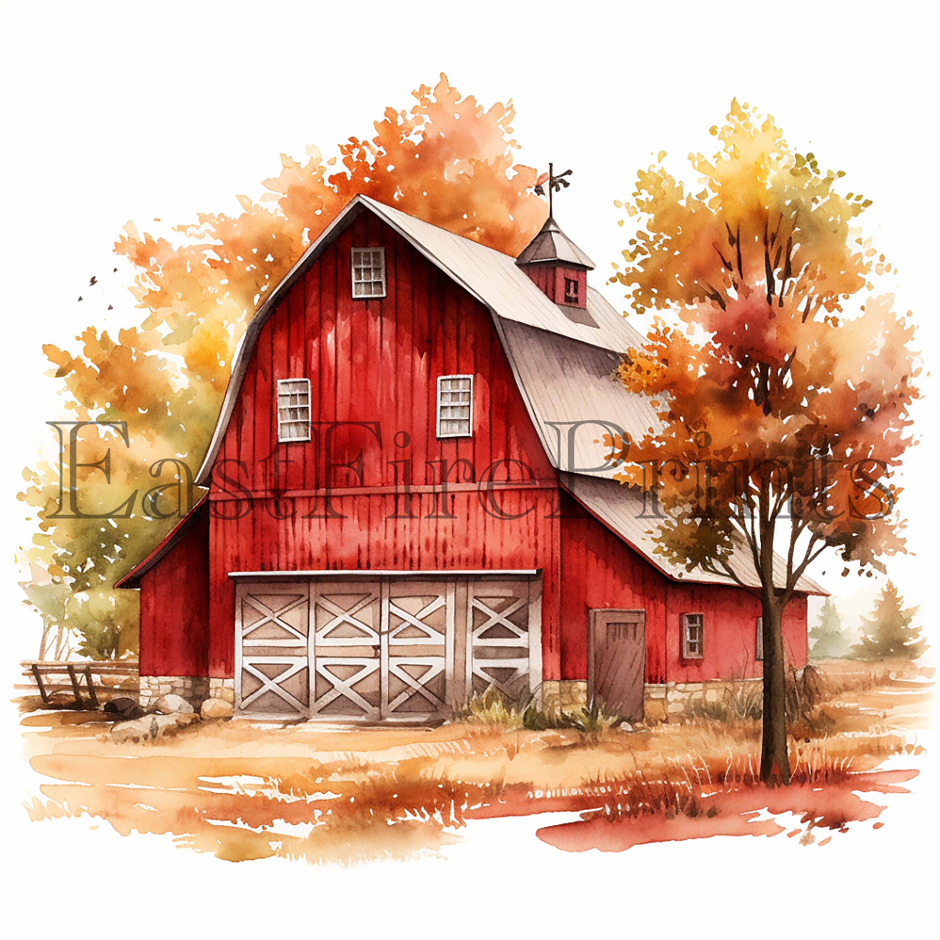 20 Fall Barn Watercolor Clip Art, High Quality Png, Transparent ...