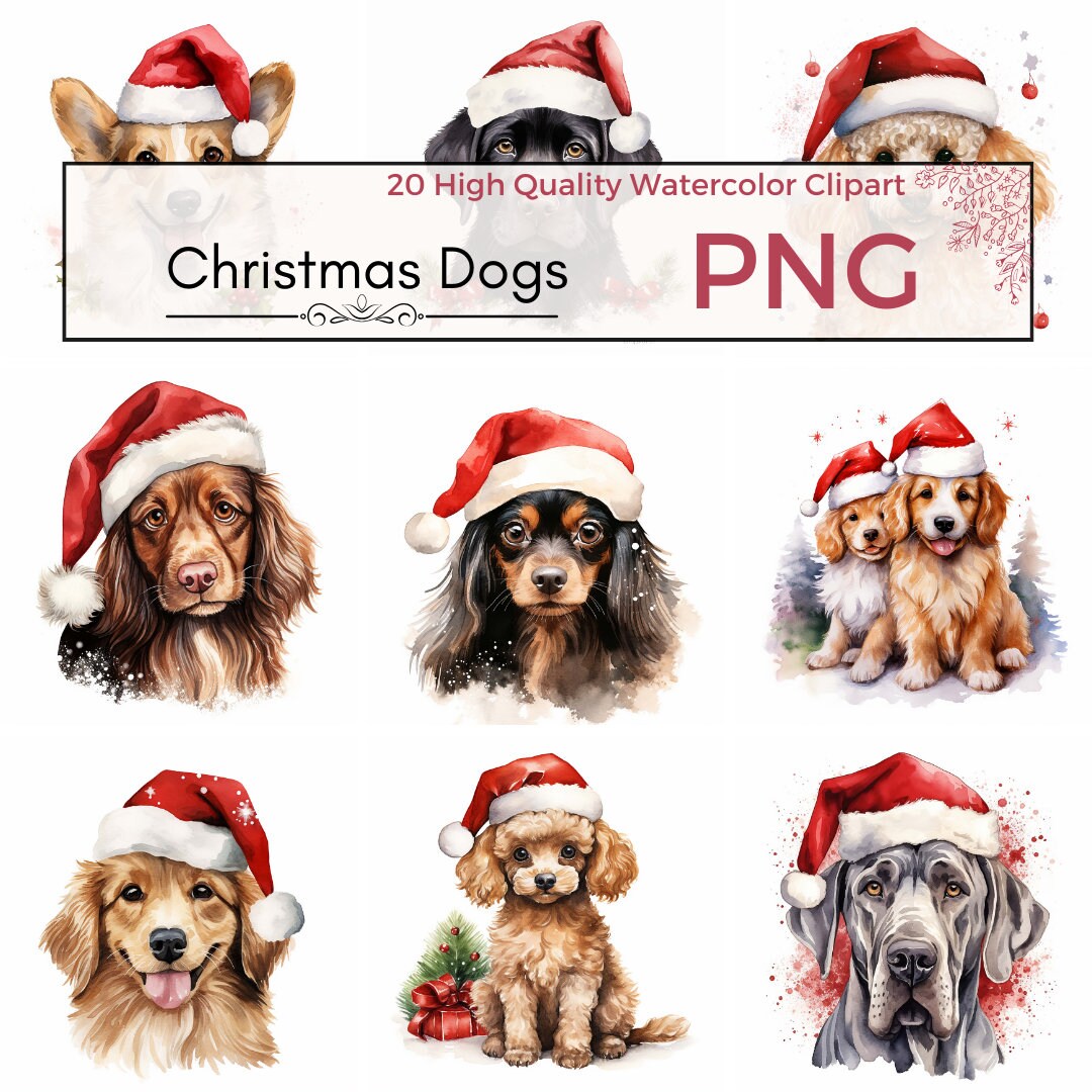 Christmas Dogs Clipart, High Quality PNG, Cute Dog Holiday Watercolor ...